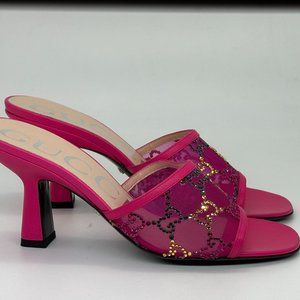 Gucci | Shoes | Gucci Gg Monogram Demi Rhinestone Crystal Mesh Mules ...